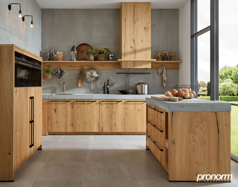 Country-style kitchen in natural oak with frame front | pronorm